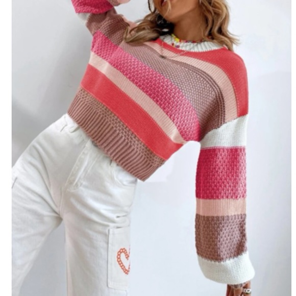 Sweaters | Boho Color Block Stripes Knit Sweater Top | Poshmark